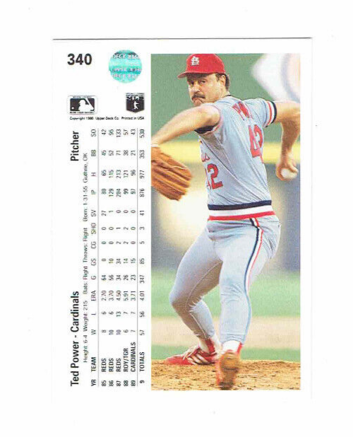 Ted Power St Louis Cardinals Pitcher #340 Upper Deck 1990 #Baseball ...