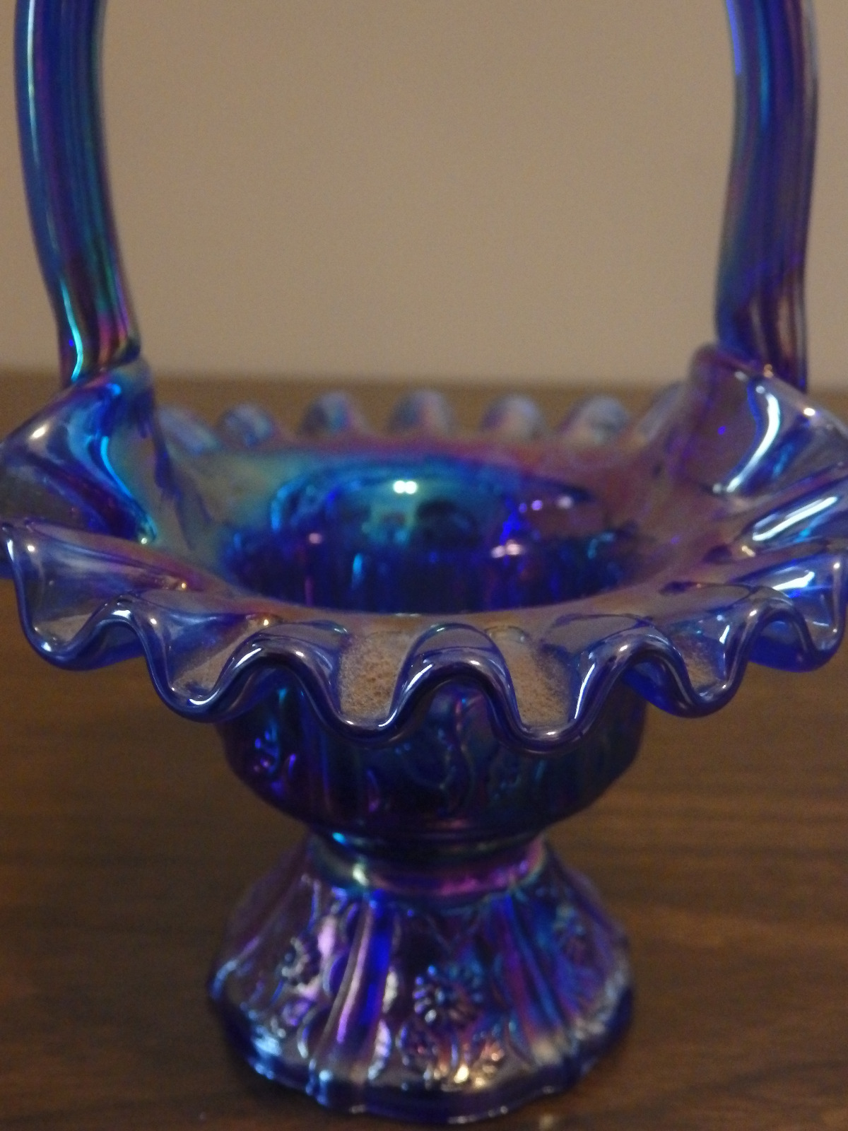 Fenton Art Glass Cobalt Blue Paneled Daisy Mini Basket QVC 1995 Mint ...