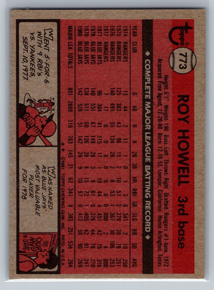 1981 Topps Traded Set Break #773 Roy Howell Near Mint or Better | eBay