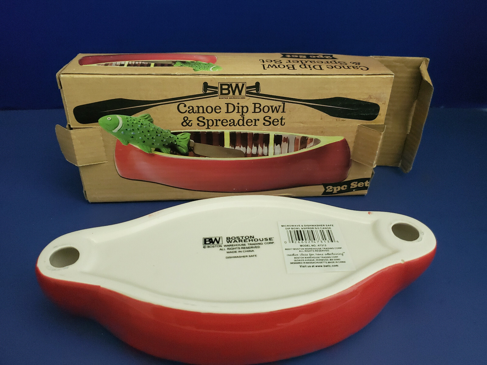 Lot of 3 Boston Warehouse Canoe Dip Bowl And Spreader Set In Box Holds ...