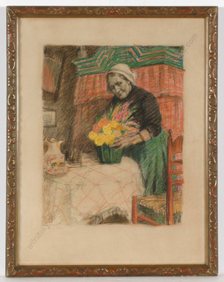 Max Fabian (1873-1926) "Woman arranging flowers", color drawing, 1912 ...