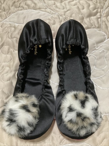 Kate Spade New York Womens Black Ballet House Slippers 7M With Faux Fur ...