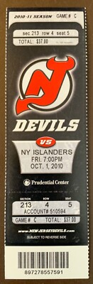 New Jersey Devils 10/1/2010 NHL ticket stub vs New York Islanders | eBay