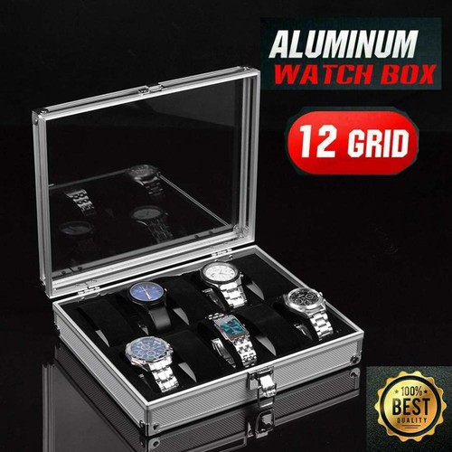 12 Grids Carbon Fiber Aluminum Watch Box Storage Case Watch Holder ...