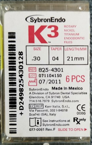 SybronEndo K3 Rotary Files 30/04, 21mm | eBay