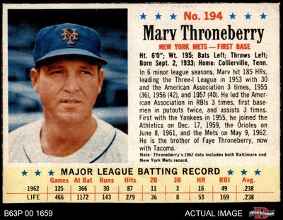 1963 Post Cereal #194 Marv Throneberry Mets 5 - EX | eBay