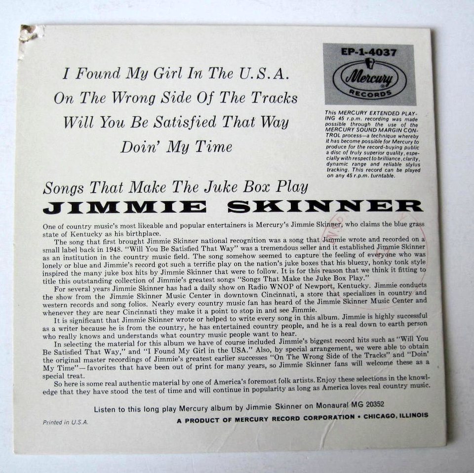 Jimmie Skinner - Songs That Make The Juke Box Play - Ex VG 1958 Country ...