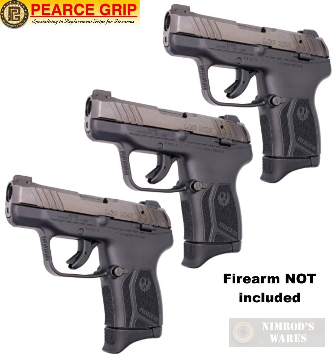 Pearce RUGER LCP MAX .380 GRIP EXTENSION 3-PACK 3/4" 10-rd Mag ONLY PG ...