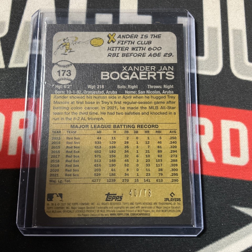 2022 Topps Heritage XANDER BOGAERTS Black Chrome /73 SP Boston Red Sox⚡ ...