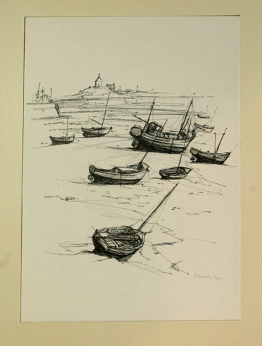 Grand dessin encre 1971 Roscoff par André Duculty Finistère Bretagne | eBay