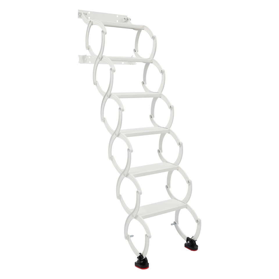 Wall Mounted Folding Ladder,White Step Ladders,6-Steps Retractable ...