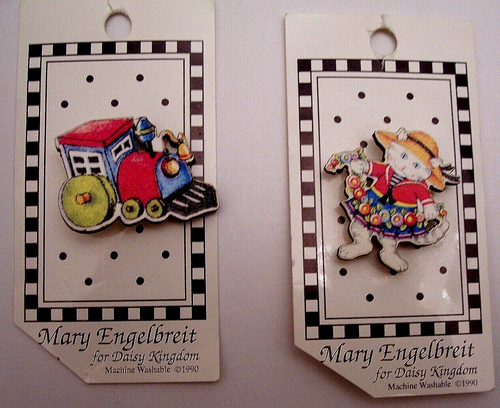 NEW VINTAGE LOT OF 2 MARY ENGELBREIT TRAIN & KITTY CAT SHANK WOOD ...