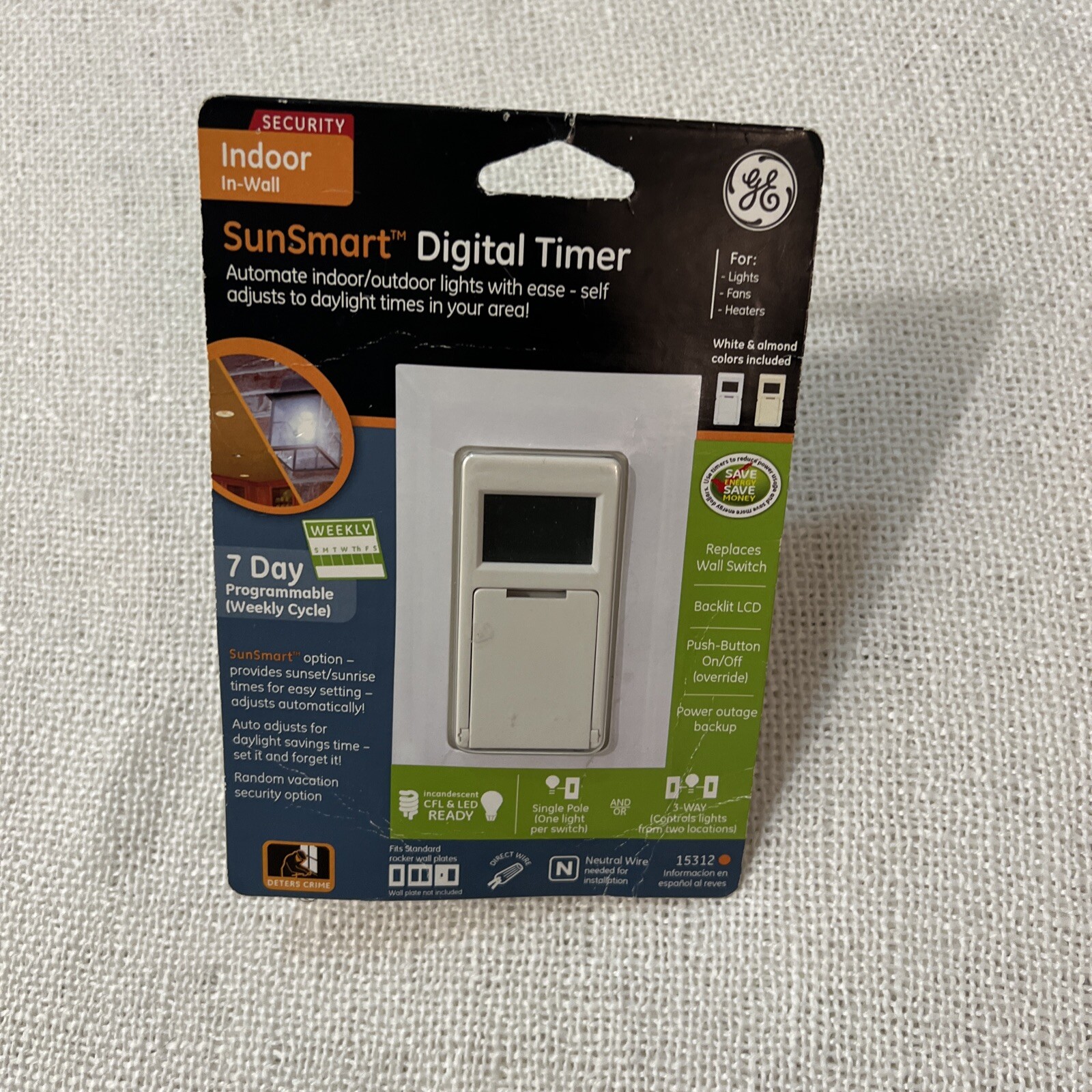 GE SunSmart 3 Way Indoor 7 Day Programmable Digital Timer #15312 ...