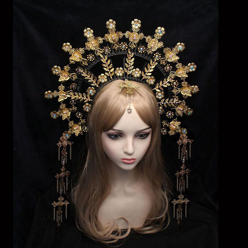 Women Baroque Cross Goddess Crown Tiara Virgin Party Mary Headwear DIY ...