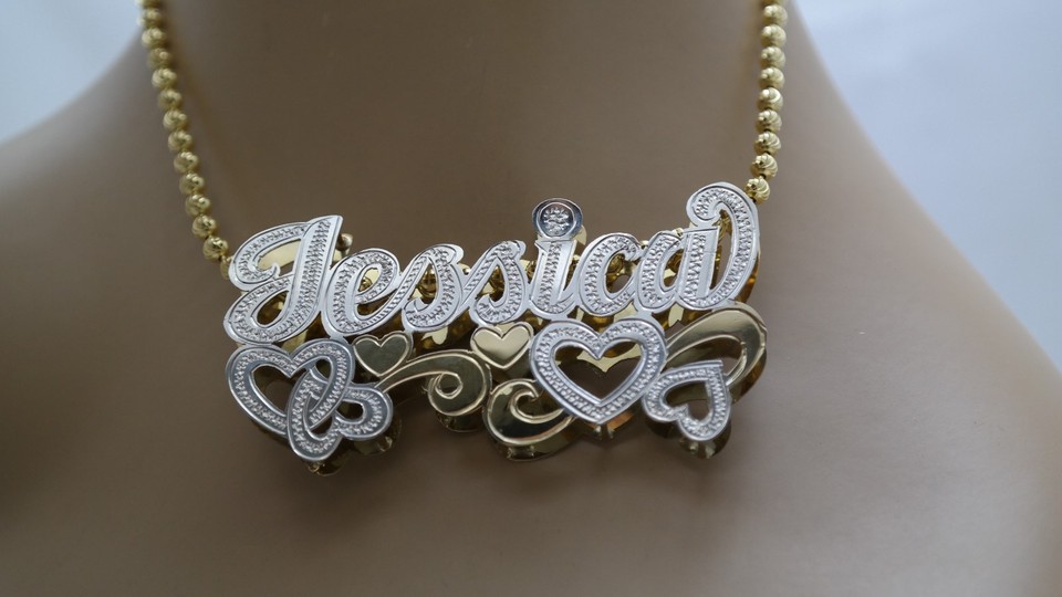 PERSONALIZED DOUBLE NAME PLATE (10k,14k,Fine Silver gold overlay) | eBay