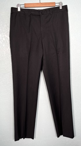 ERMENEGILDO ZEGNA 100% Wool Dress Pants Dark Gray Mens 34x32 Flat Front ...