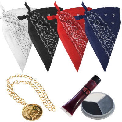 TUPAC COSTUME SET COLOURED DURAG WITH GOLD MEDALLION + ZOMBIE KIT FANCY ...