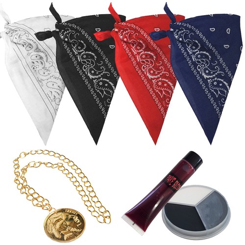 TUPAC COSTUME SET COLOURED DURAG WITH GOLD MEDALLION + ZOMBIE KIT FANCY ...