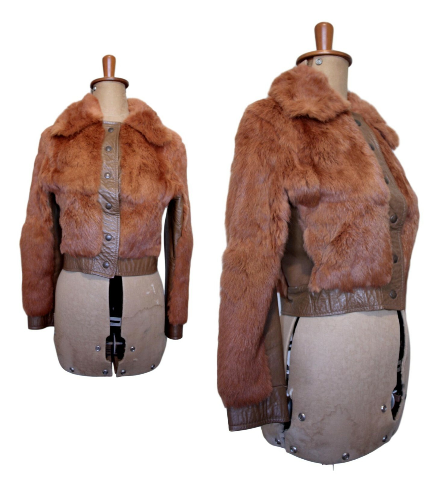 Aviator Fur Leather 50s Bomber Jacket Brown Evening J… - Gem