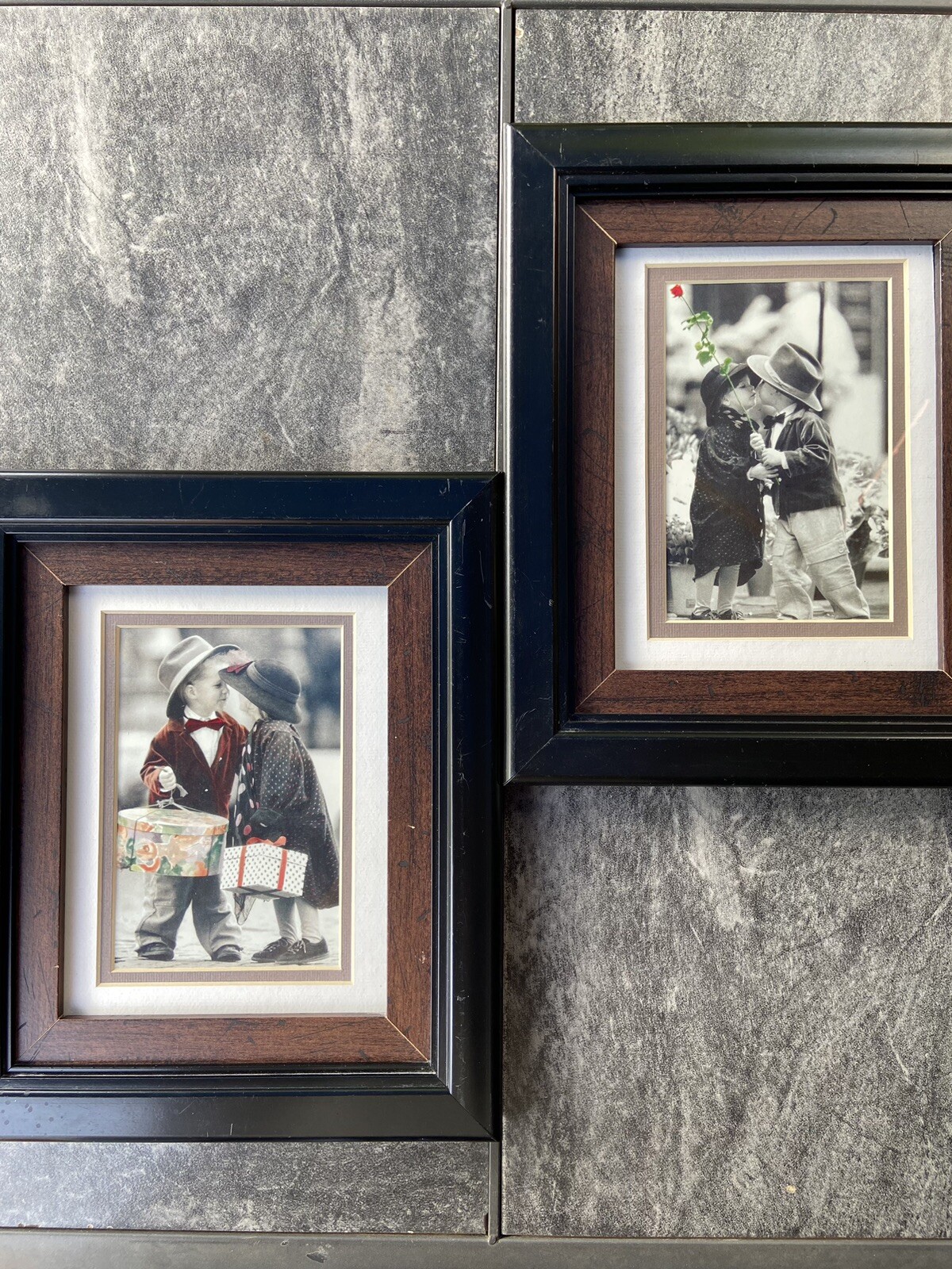 (2)Vintage Figi Graphics Black & White Print Boy & Girl w/Gift Box/rose ...