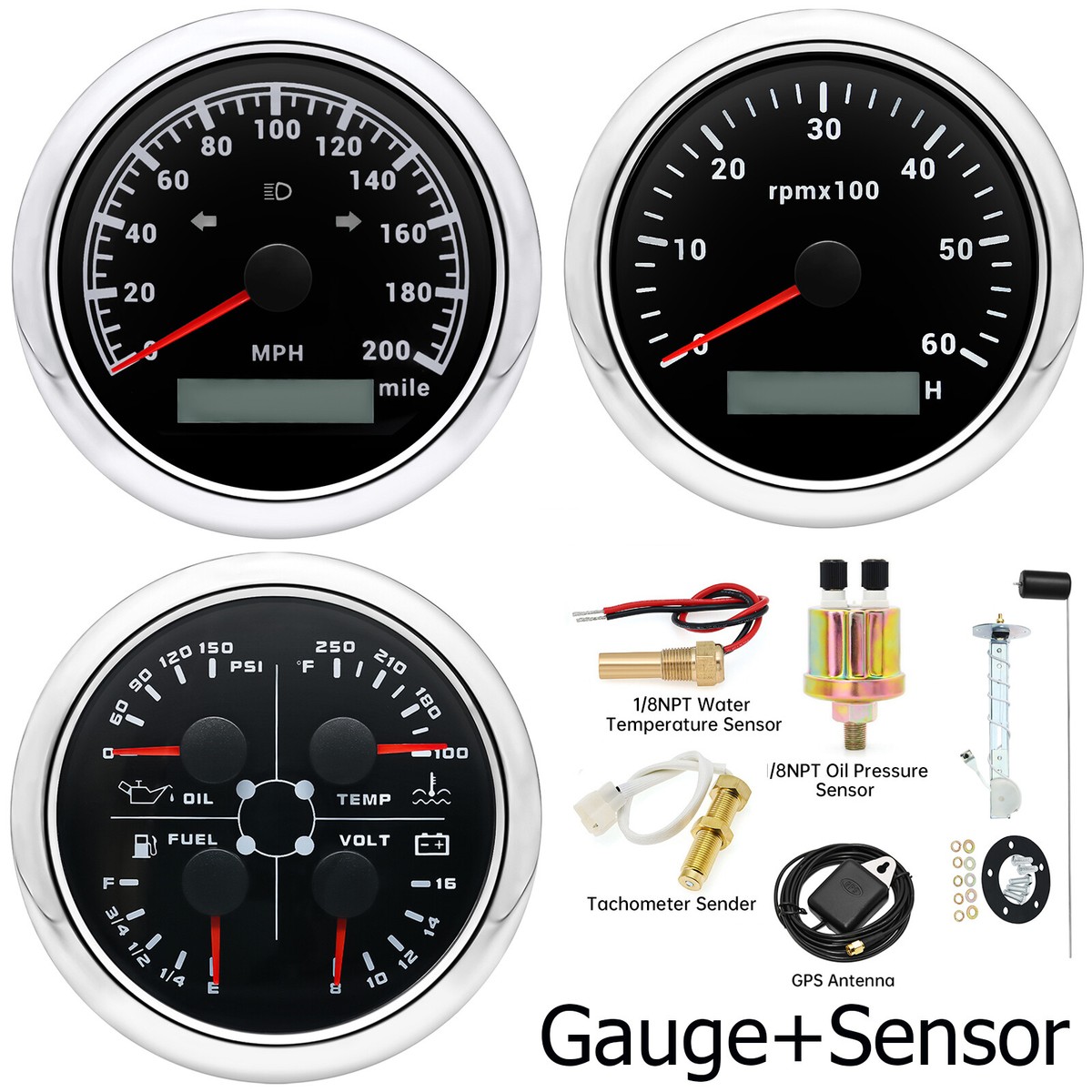 Gps Boat Speedometer ELING 110mm 2 Gauge Kit Speedometer 120KM/H GPS ...