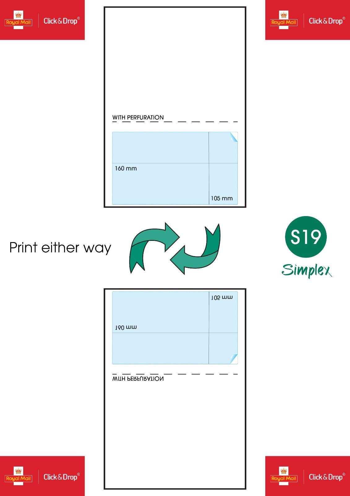 90gsm ROYAL MAIL CLICK and DROP LABELS-S19 -A4 INTEGRATED LABELS (160mm ...