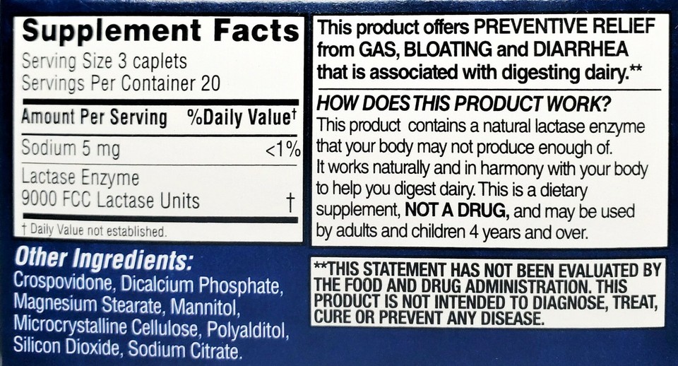 Major Dairy Aid Lactase Enzyme 60 Caplets (Generic Lactaid) -2 Pack ...