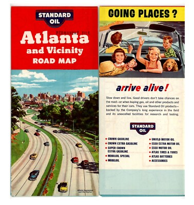 Vintage 1957 Atlanta, Georgia Road Map – Std. Oil of Kentucky (KYSO) | eBay
