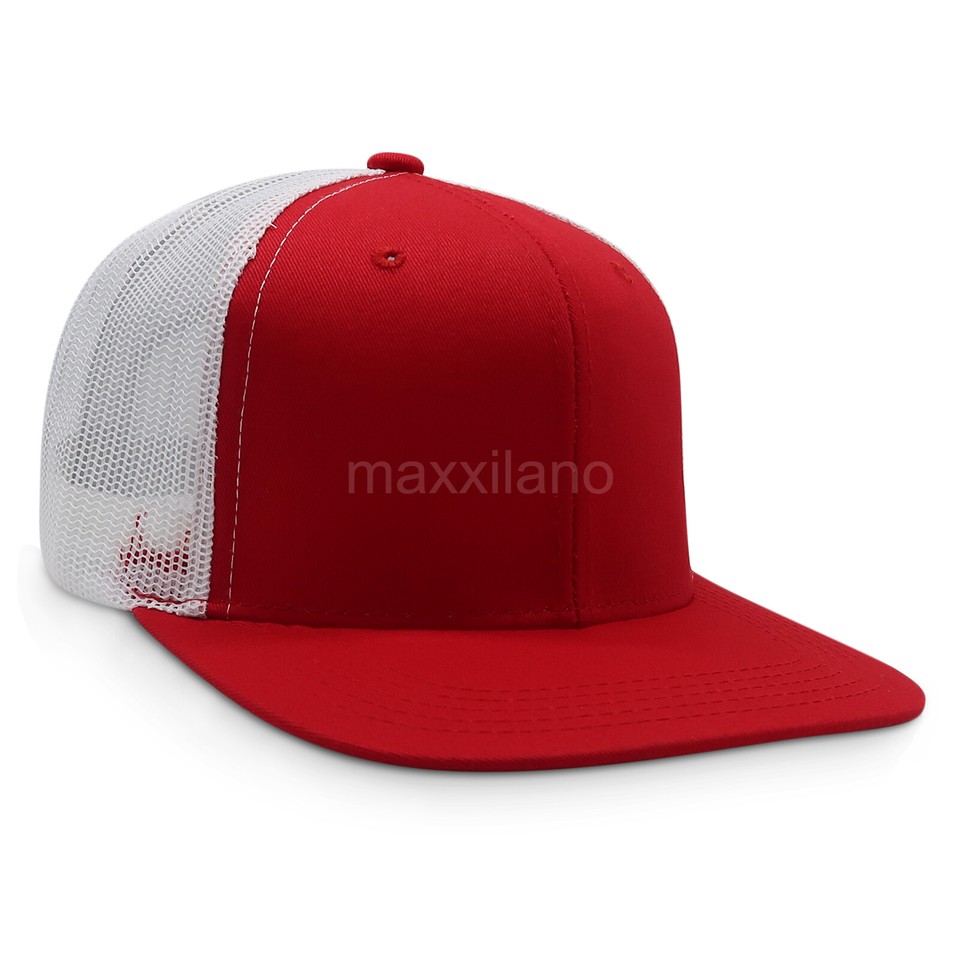 Men Snapback Hat Cotton Mesh Solid Flat Brim Style Baseball Cap Trucker ...