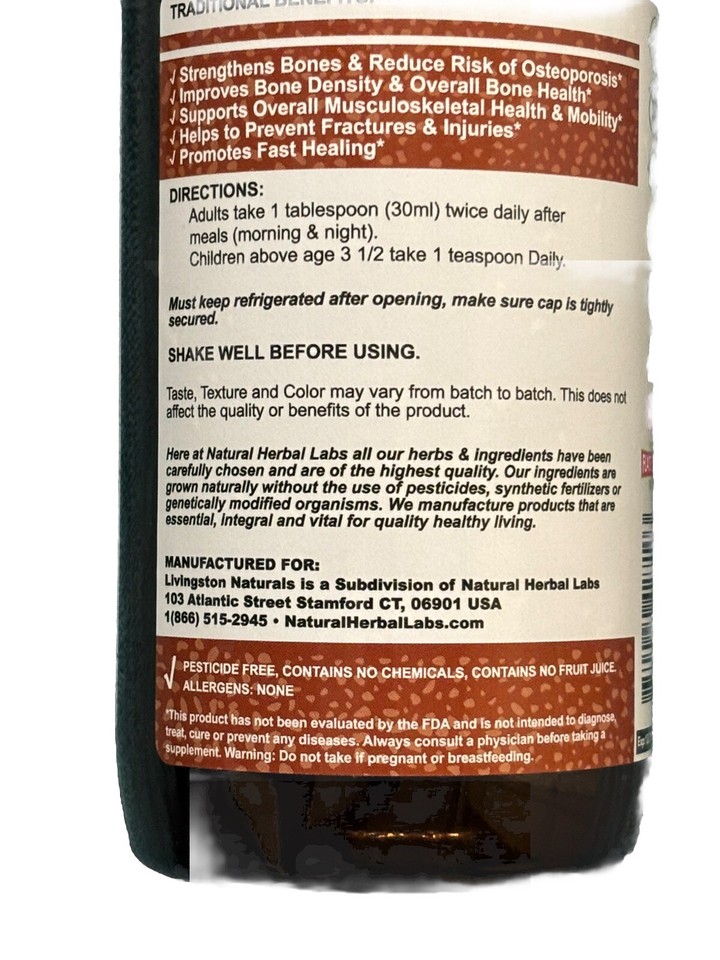 BONE & JOINT HEALTH By Livingston Natural Herbal Labs, Plant-Based ...