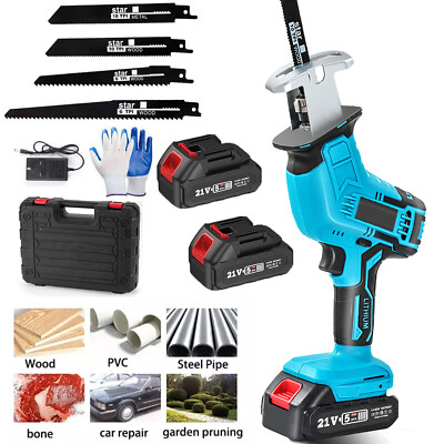 21V Electric Reciprocating Saw Cordless Hand Saw Wood Metal Cutter +2 ...