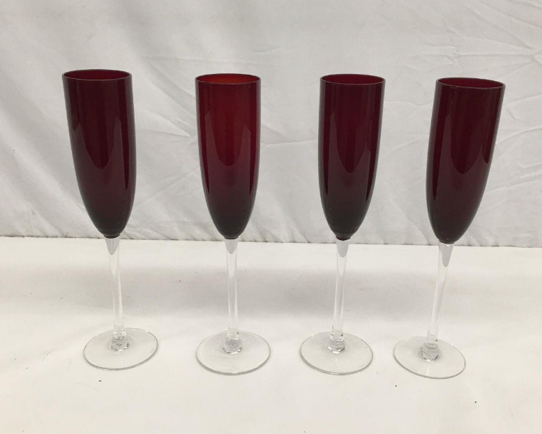Lenox Holiday Glass Gems Set of 4 Ruby Crystal Flutes IOB | eBay