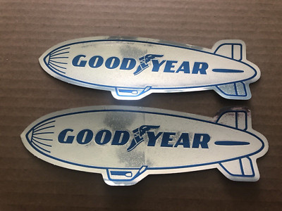 Vintage GOODYEAR Wing Foot Blimp Dirigible Stickers 2pcs blue silver ...