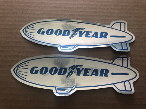 Vintage GOODYEAR Wing Foot Blimp Dirigible Stickers 2pcs blue silver ...