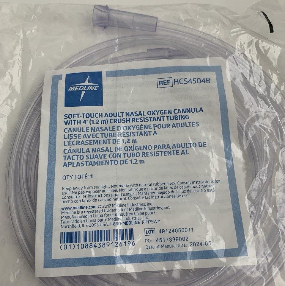 Medline Adult Nasal Oxygen Cannula With 4’ Crush Resistant Tubing 1.2m ...