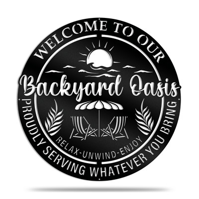 Customized Backyard Oasis Metal Sign - Family Name Patio Decor - Deck ...