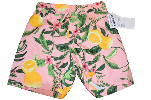 i7 NWT 5T OLD NAVY Boys Pink Floral LEMON Swim Trunks Shorts Swimming ...