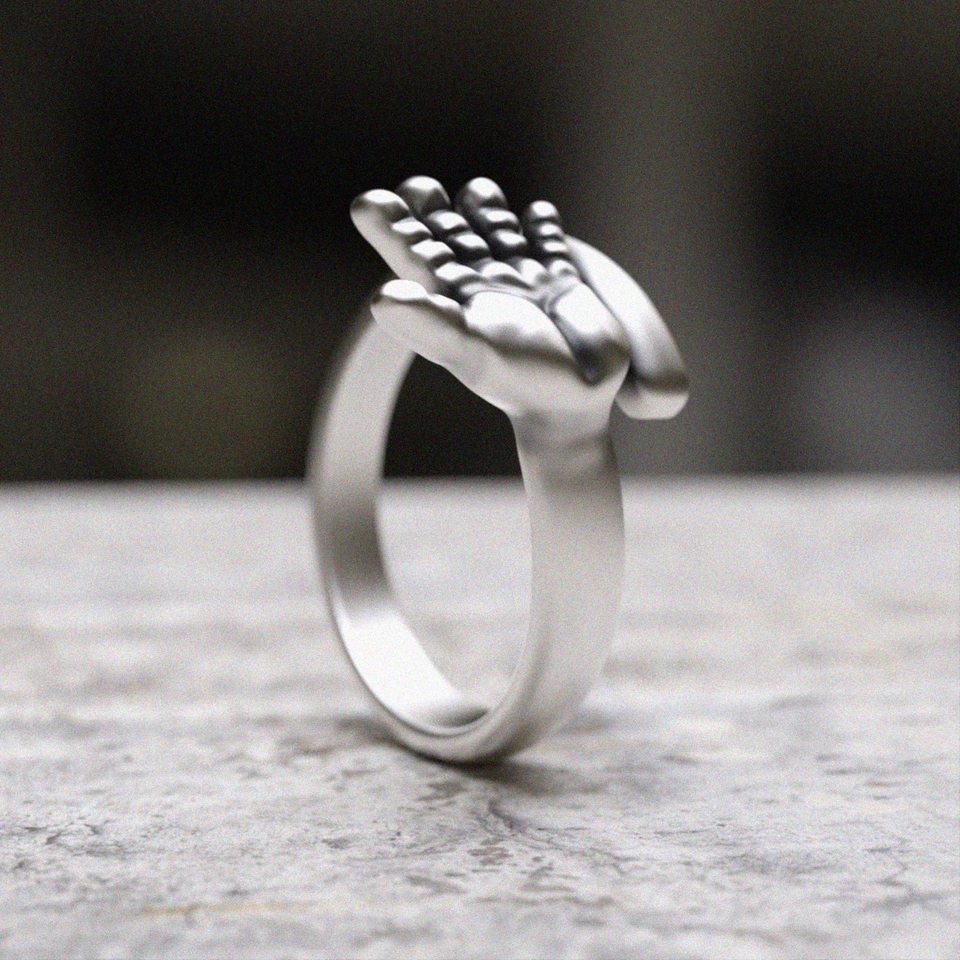 Handmade 925 Sterling Silver Hand Ring - Unique Anatomical Palm Jewelry ...