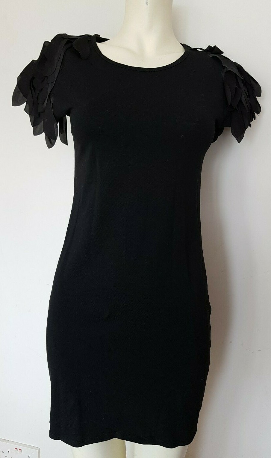 BLACK BODY CON STRETCH TIGHT FIT DRESS SIZE L UK 10 - Gem