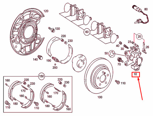 MERCEDES-BENZ C W203 REAR LEFT WHEEL BRAKE CALIPER A2034231998 NO DUTY ...