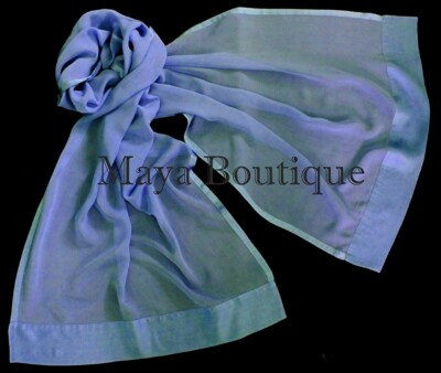 Periwinkle Blue Scarf Wrap Silk Chiffon Satin Border Maya Matazaro 100% ...