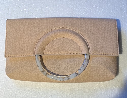 Clutch Handbag Purse Faux Snakeskin Flesh Pink Foldover Ring RN37080 ...