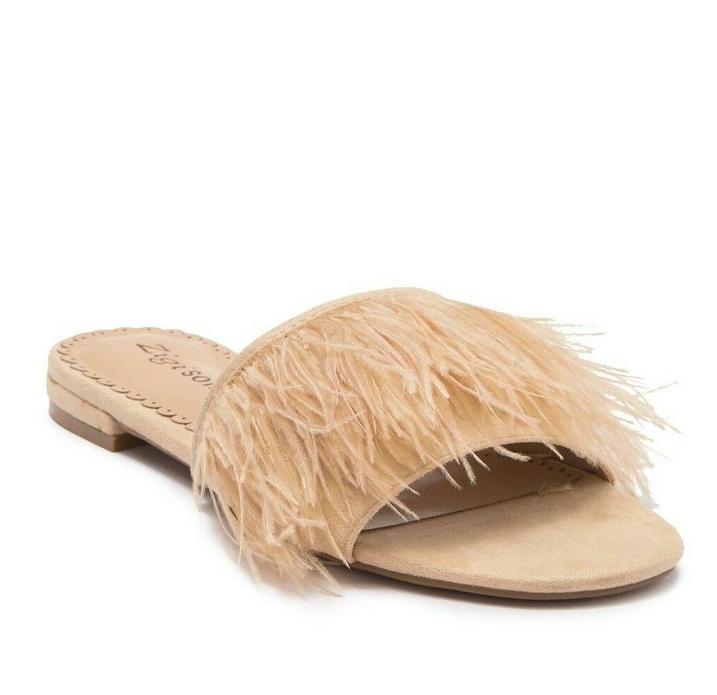 Ziginy Taylah Women's Genuine Ostrich Feather Slide Sandals Cinnamon US ...