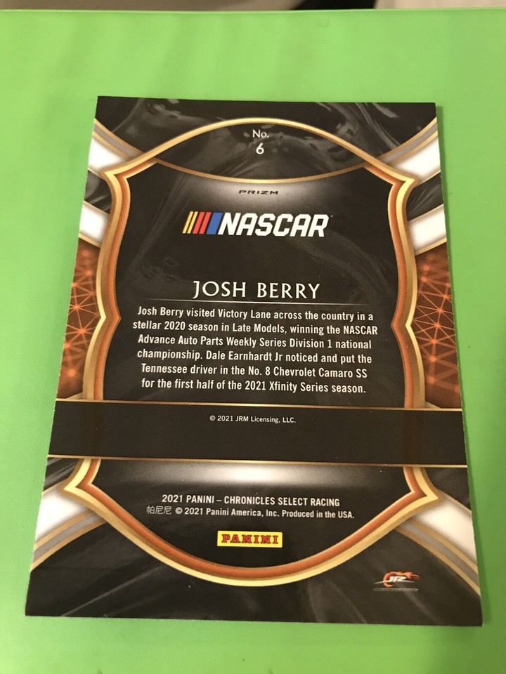 Josh Berry RC 2021 Panini Chronicles Nascar Select Silver Prizm #6 ...