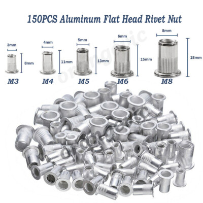 100x Aluminum Flat Head Rivet Nut Threaded Insert Rivnut Nutsert Screw ...