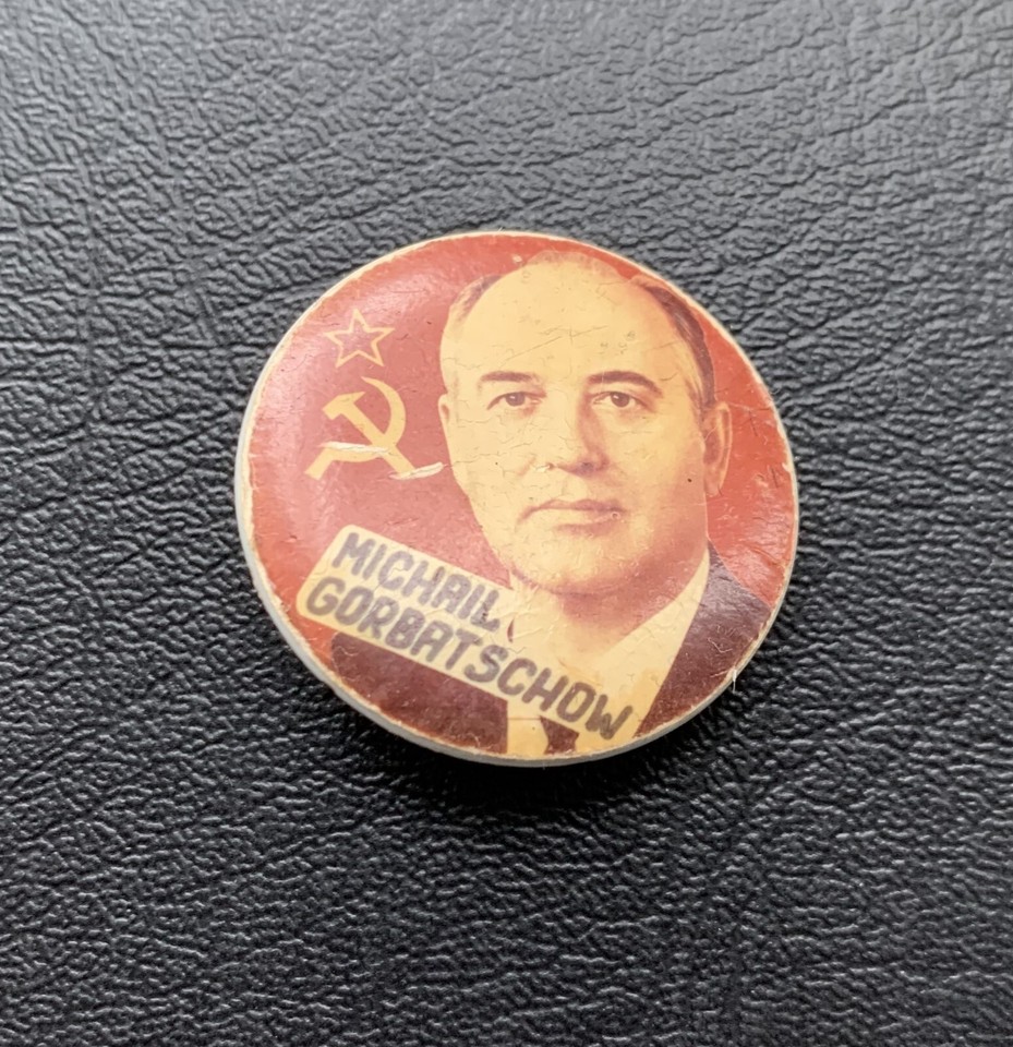 Pin badge. Mikhail Gorbachev. Star, sickle and hammer. USSR propaganda ...