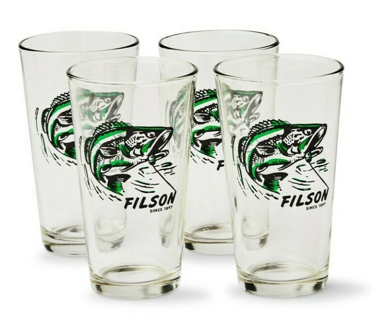 Filson Pint Glass Set 20138040 Fish 4 Bass Fishing Beer Water Green ...