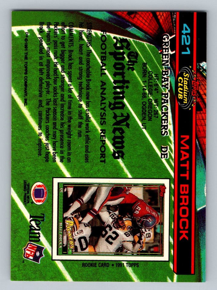 1991 Stadium Club #421 Matt Brock RC Rookie Green Bay Packers | eBay