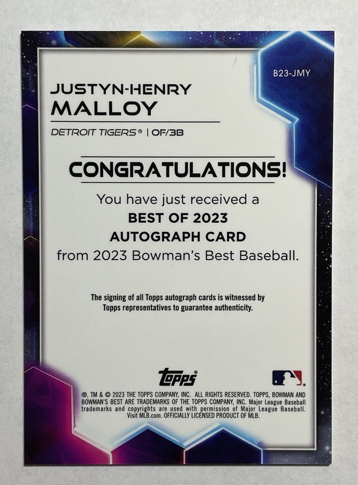 2023 Bowman’s Best Baseball Justin-Henry Malloy Autograph Best Of 2023 ...
