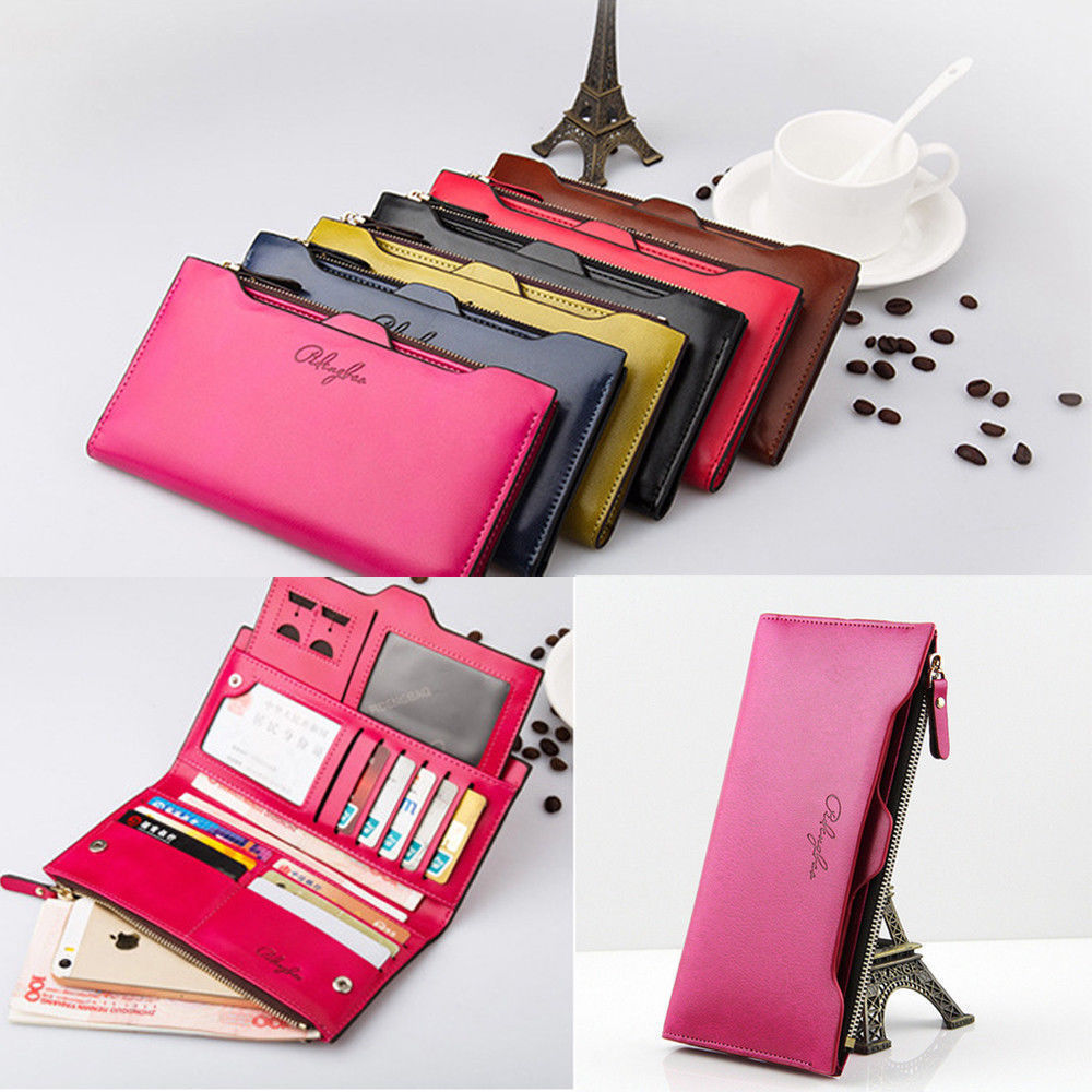 Women Ladies PU Leather Wallets Zipper Clutch Long Purse Card Case ...